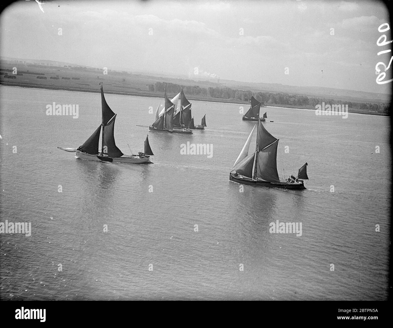 Picture from the air. Sailing barges in race on the Thames. 18 ...