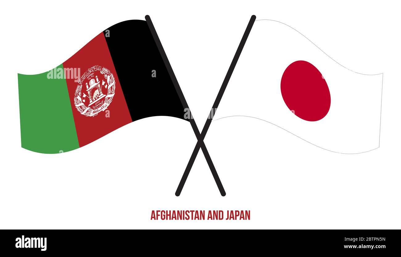 Afghanistan and Japan Flags Crossed And Waving Flat Style. Official ...