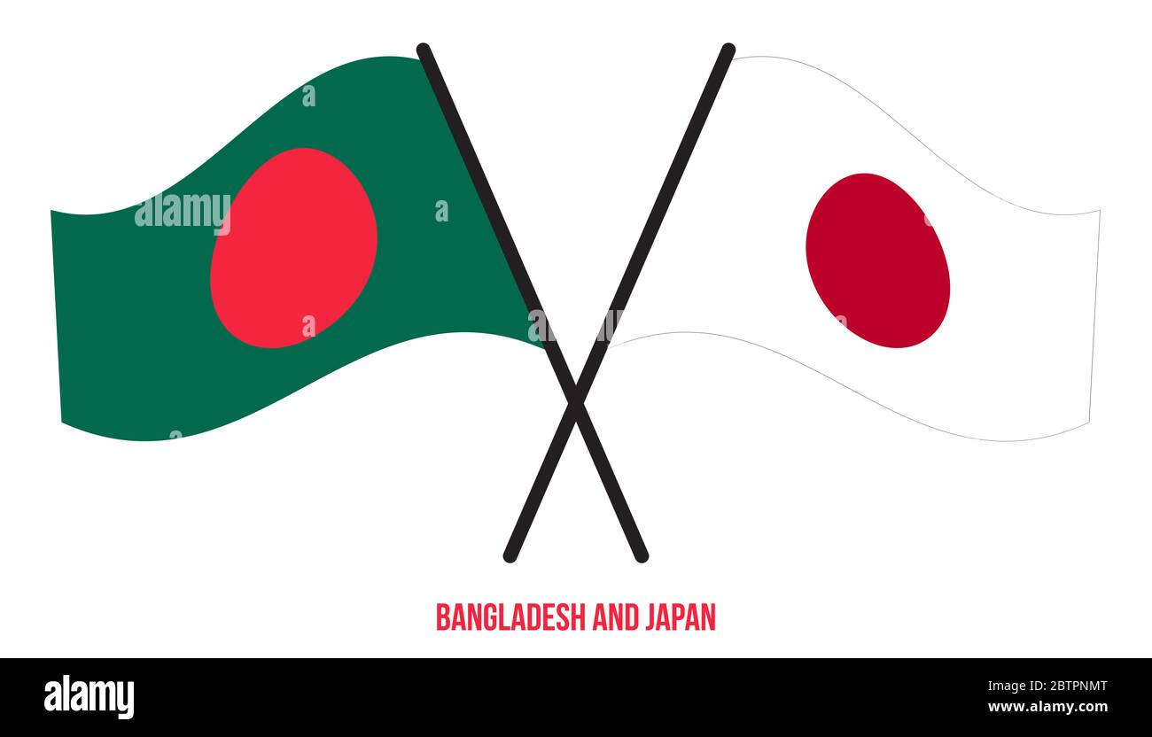Bangladesh and Japan Flags Crossed And Waving Flat Style. Official ...