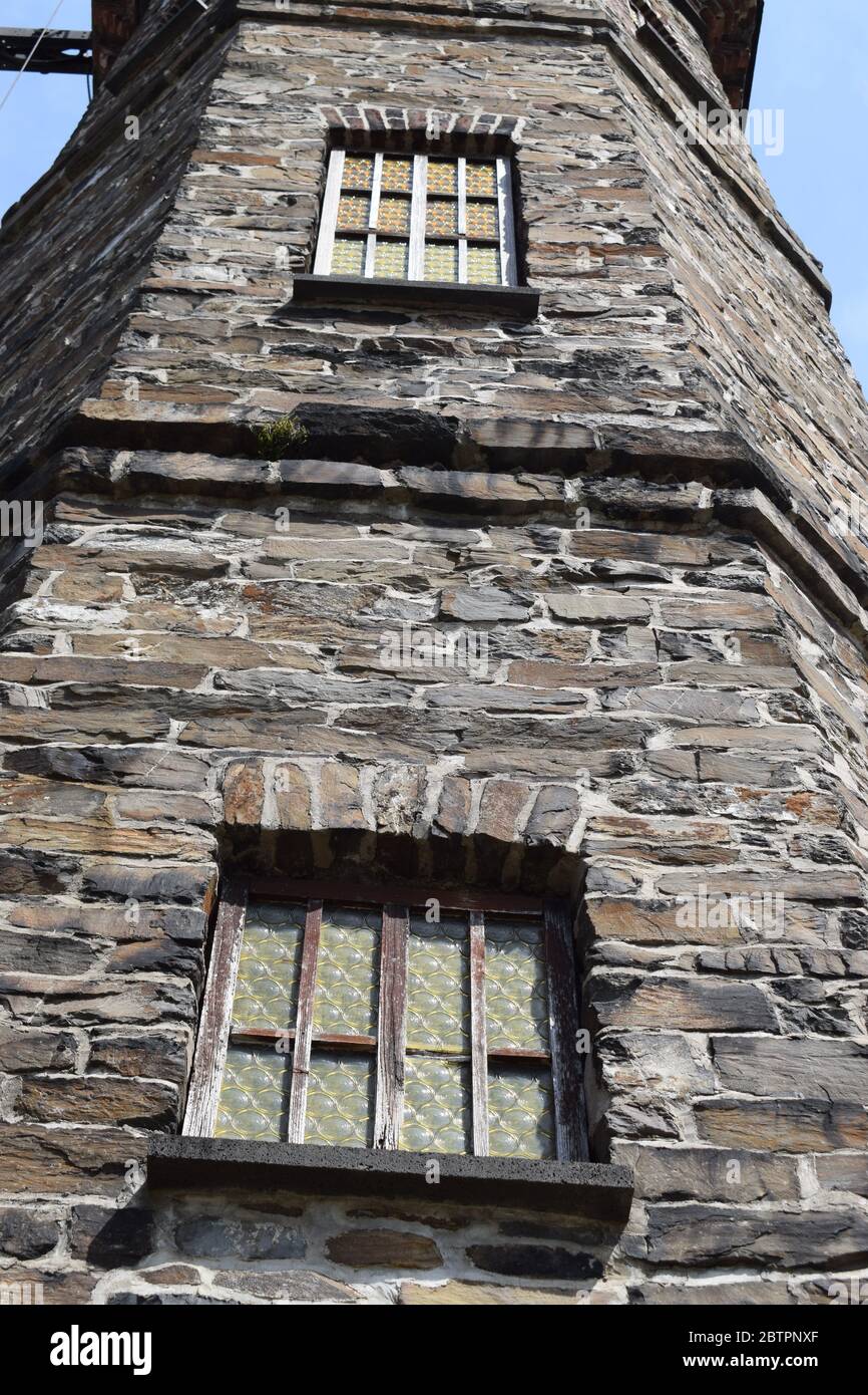 medieval ferry tower in Hatzenport, Mosel valley in Germany Stock Photo ...