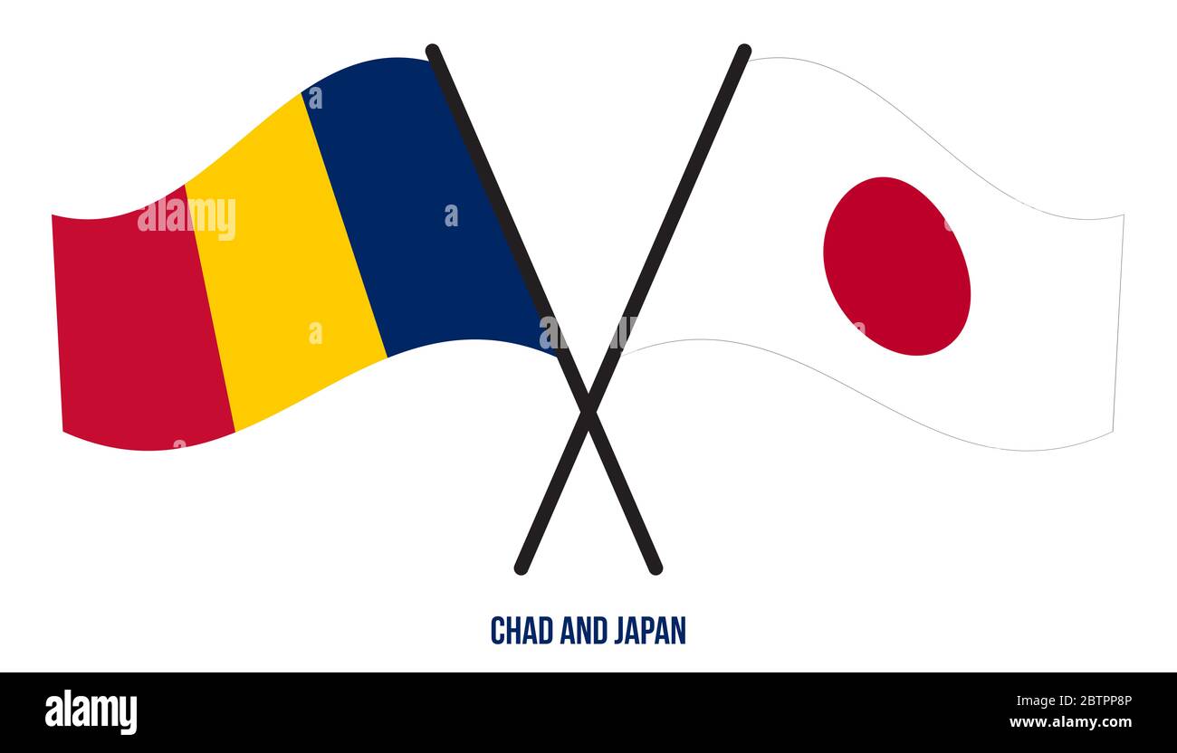 Chad and Japan Flags Crossed And Waving Flat Style. Official Proportion ...