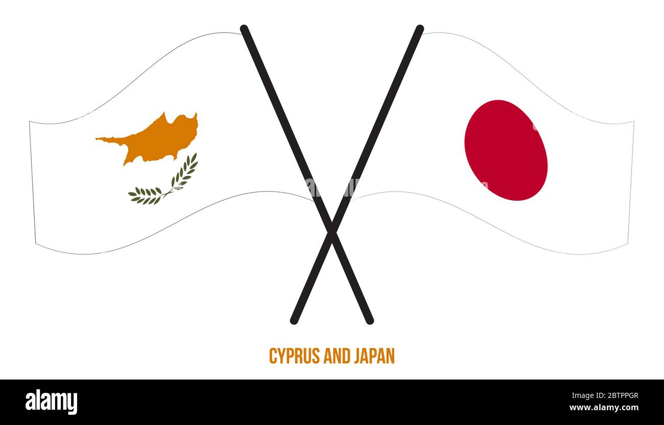Cyprus and Japan Flags Crossed And Waving Flat Style. Official ...