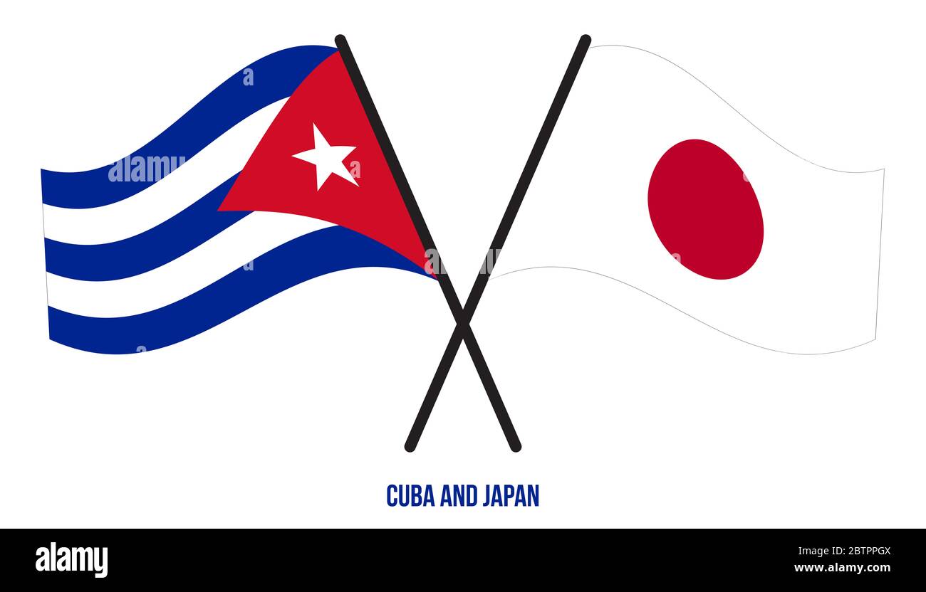 Cuba and Japan Flags Crossed And Waving Flat Style. Official Proportion ...
