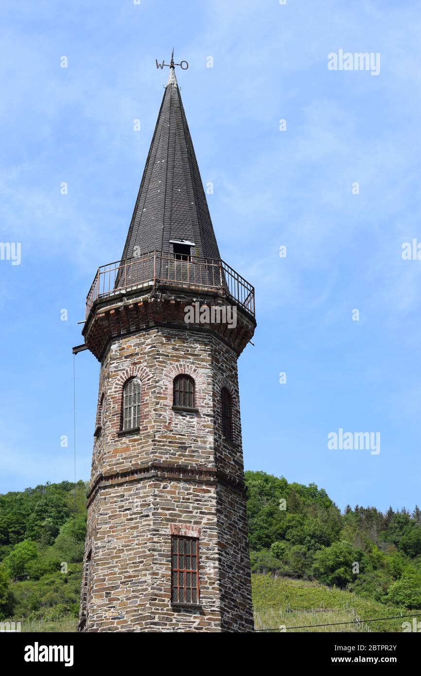 medieval ferry tower in Hatzenport, Mosel valley in Germany Stock Photo ...