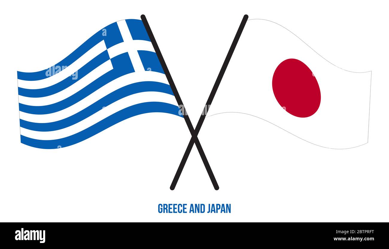 Greece and Japan Flags Crossed And Waving Flat Style. Official ...