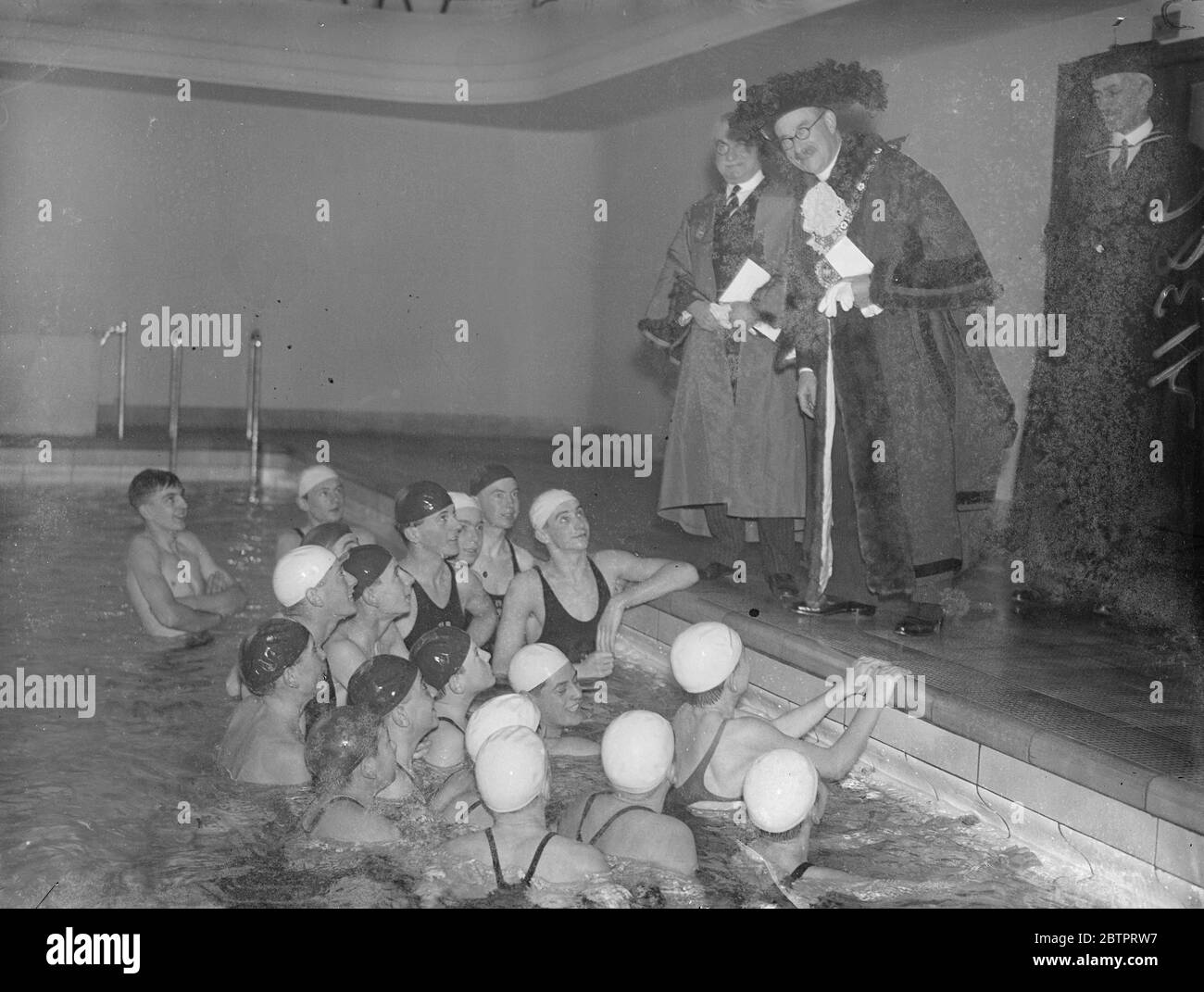 Lord Mayor at swimming pool. Opens City of London School extension. The ...