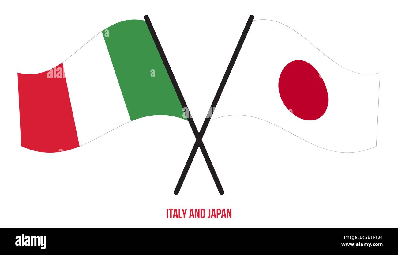 Italy and Japan Flags Crossed And Waving Flat Style. Official ...