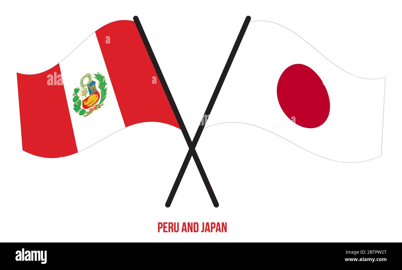 Peru and Japan Flags Crossed And Waving Flat Style. Official Proportion ...