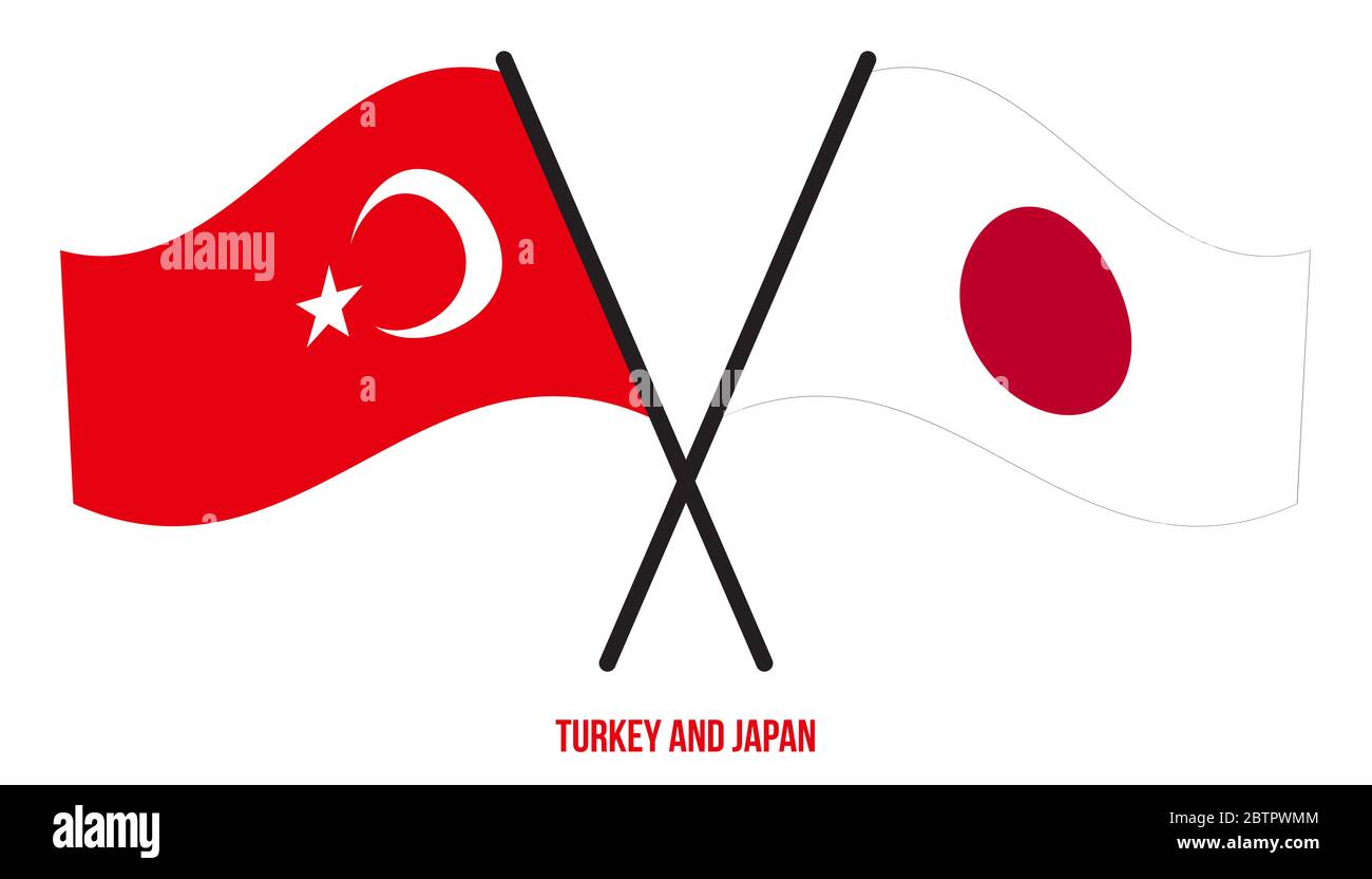 Turkey and Japan Flags Crossed And Waving Flat Style. Official ...