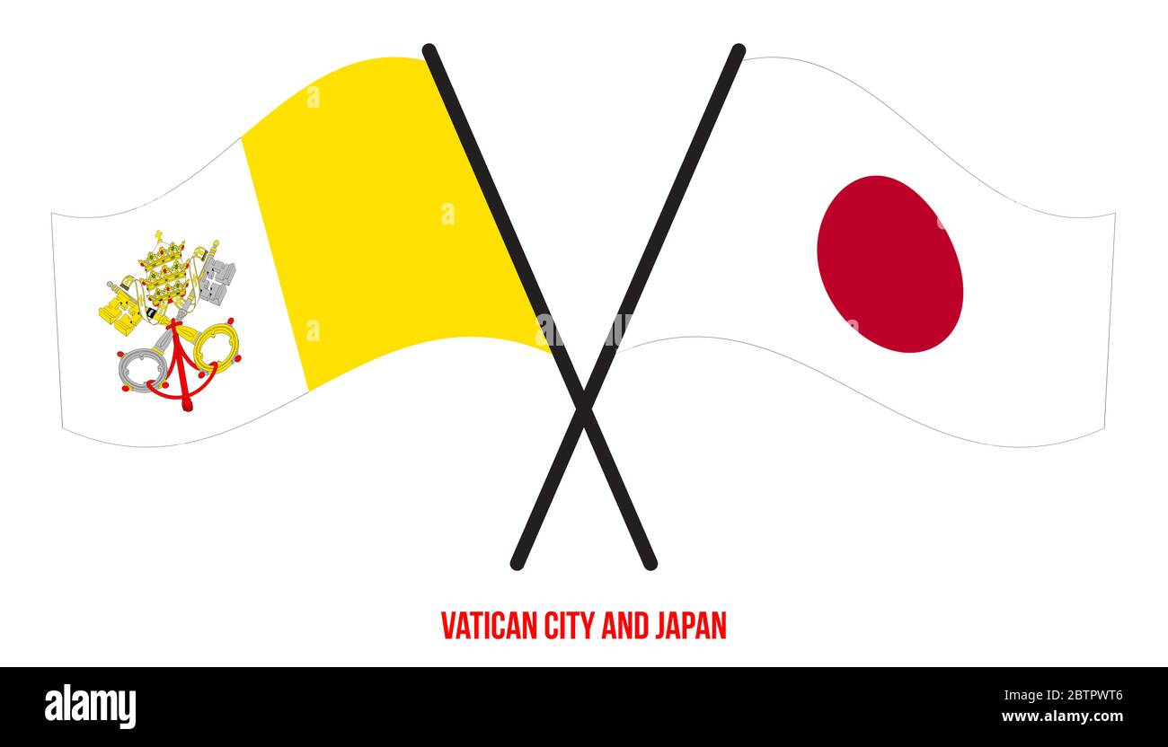 Vatican City and Japan Flags Crossed And Waving Flat Style. Official ...