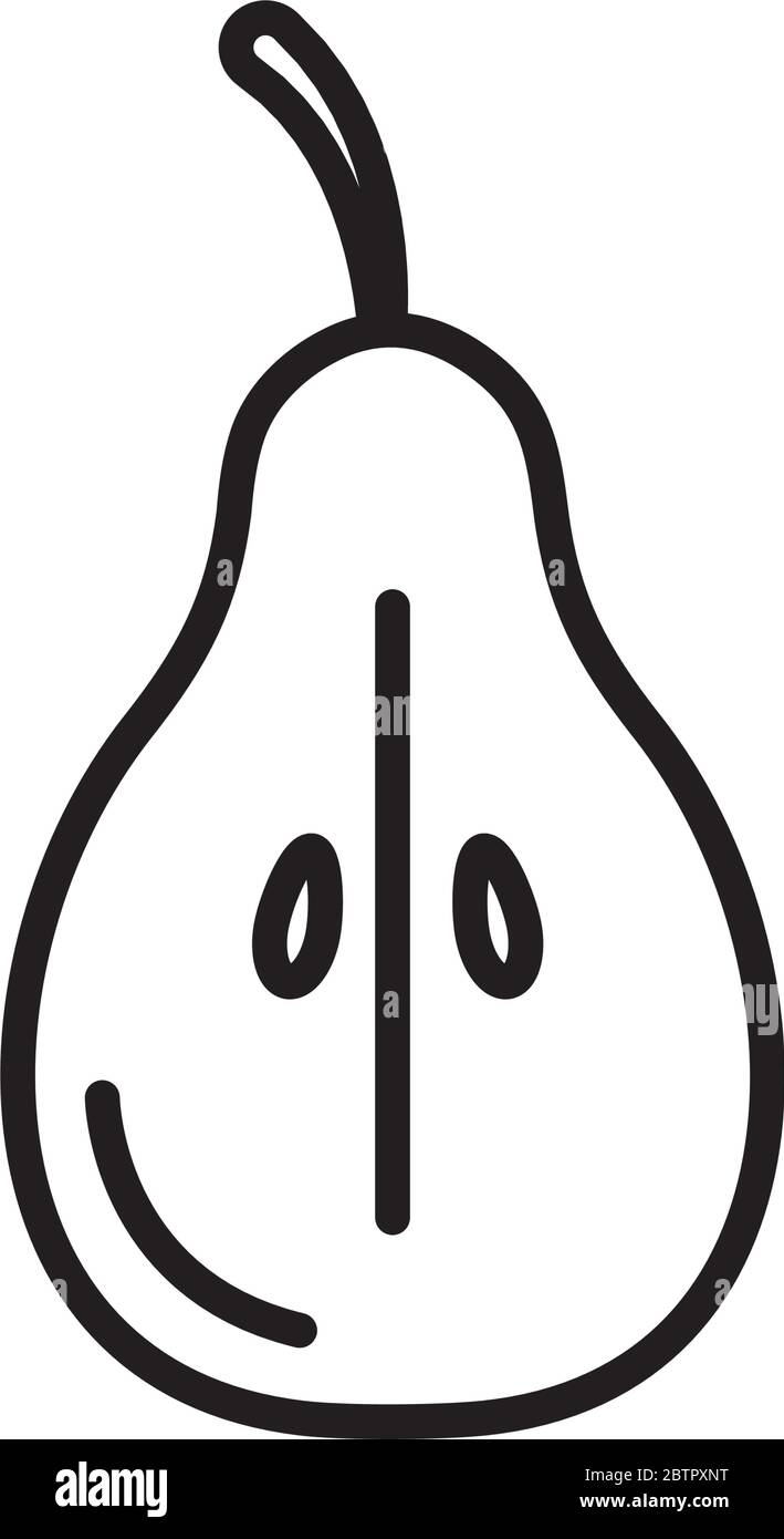 half pear fruit icon over white background, line style, vector ...