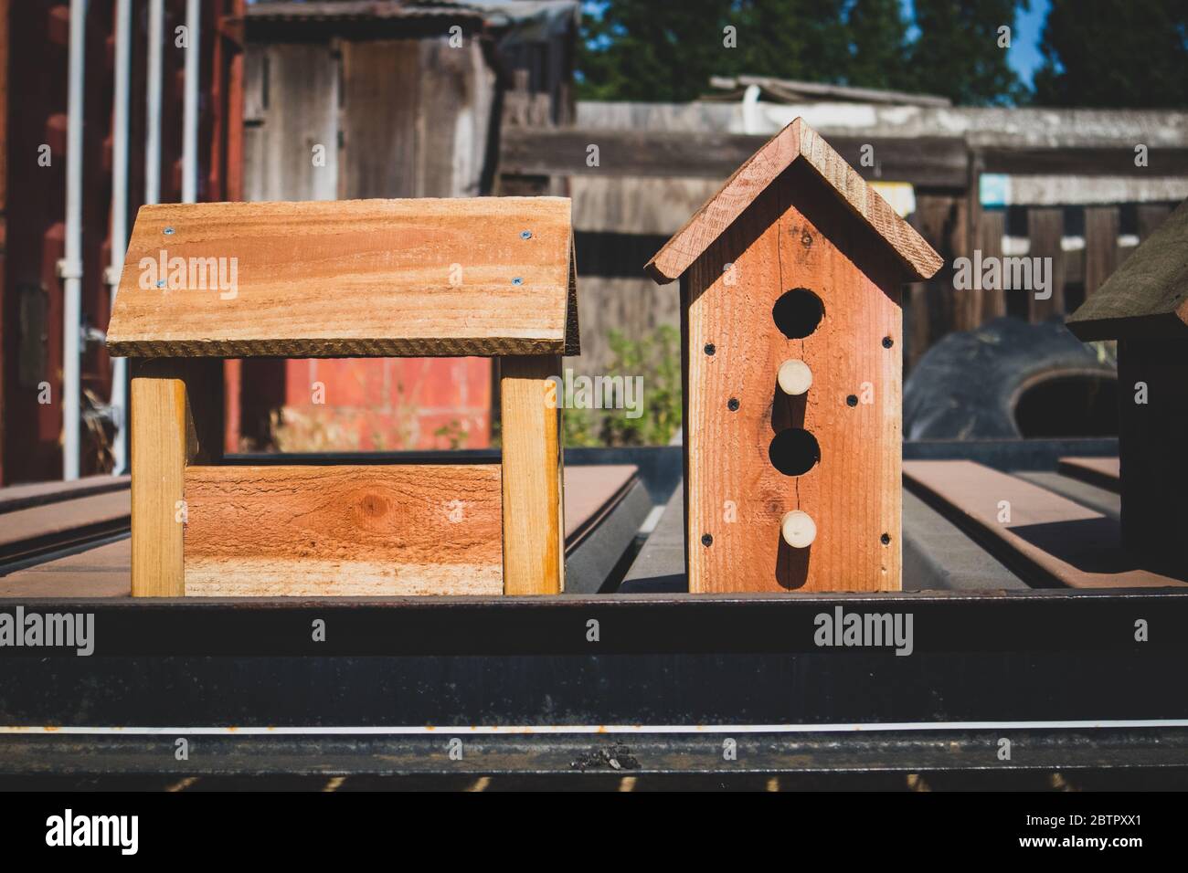 Handmade wooden bird houses Stock Photo - Alamy