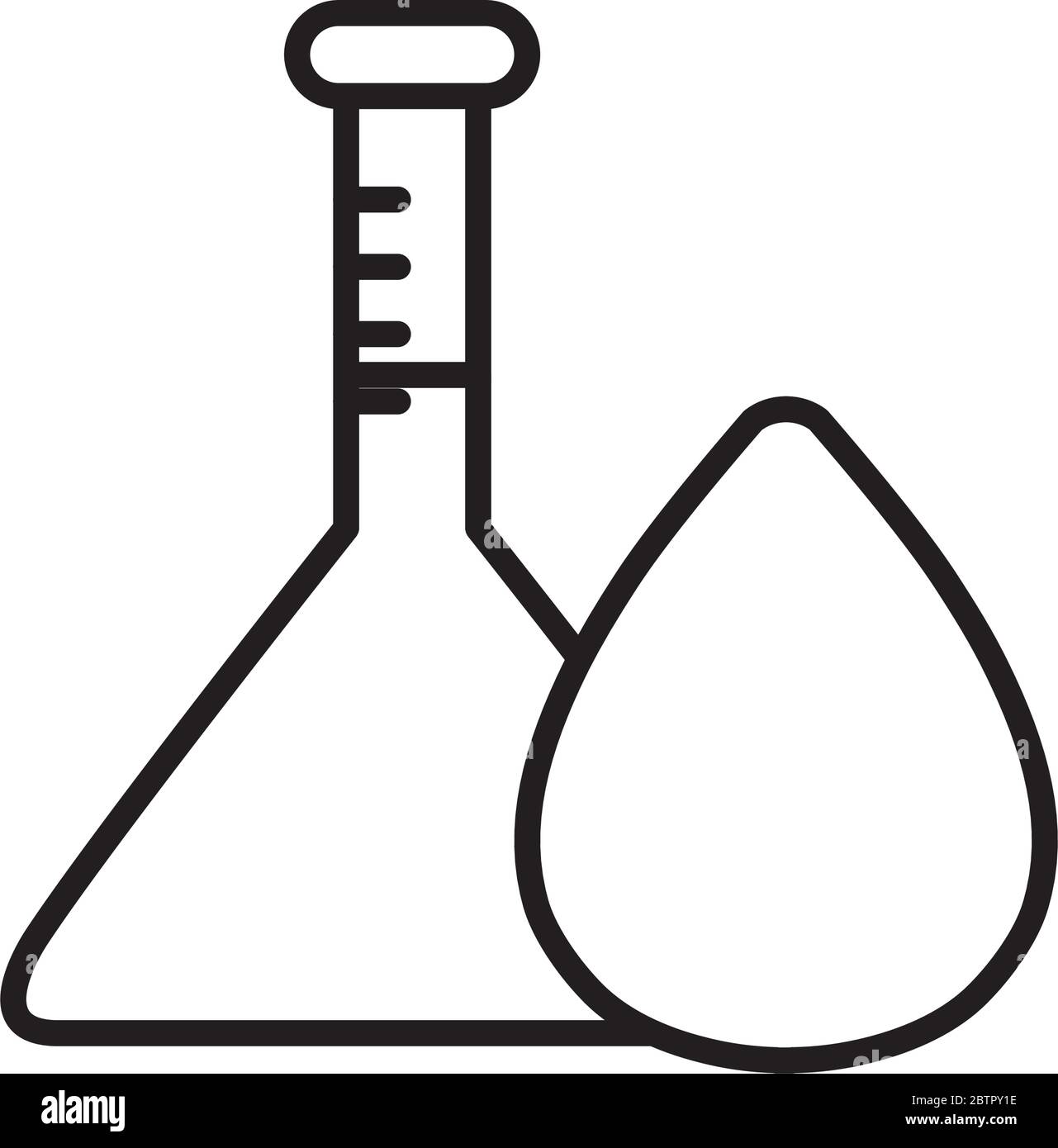 chemical flask and water drop icon over white background, line style ...