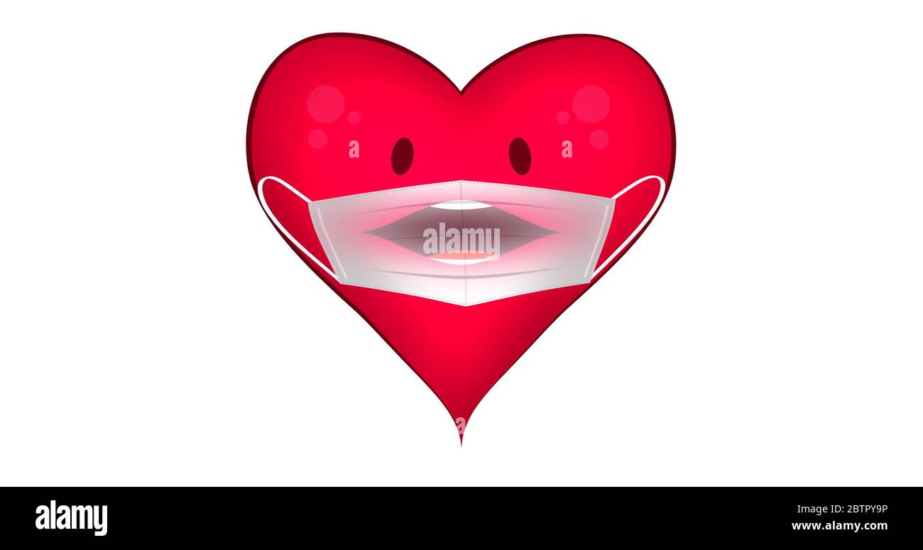 Character of a heart wearing face mask. Illustrated character. Concept ...