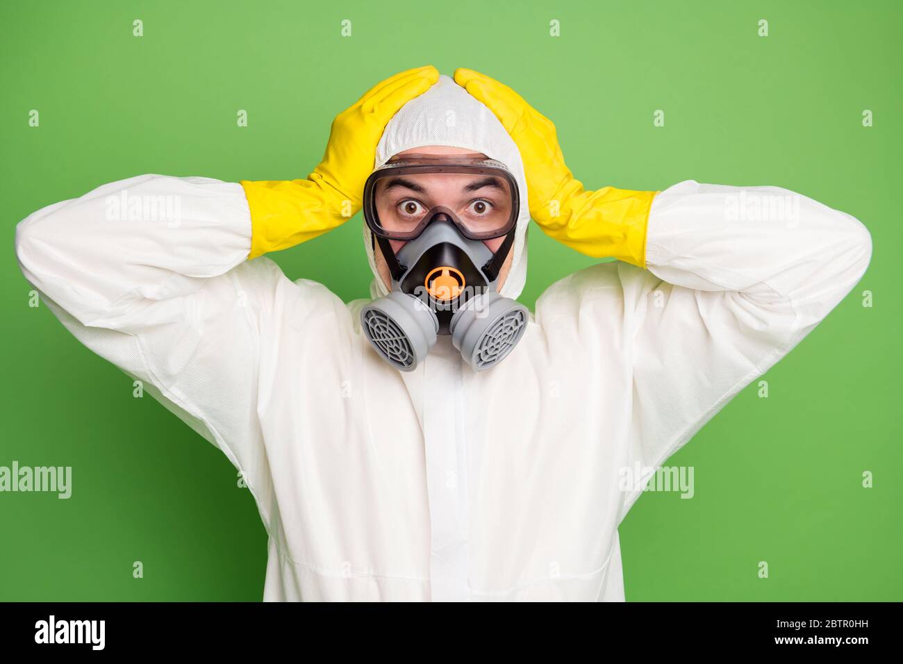 Close-up portrait of his he nice scared afraid frightened stunned ...