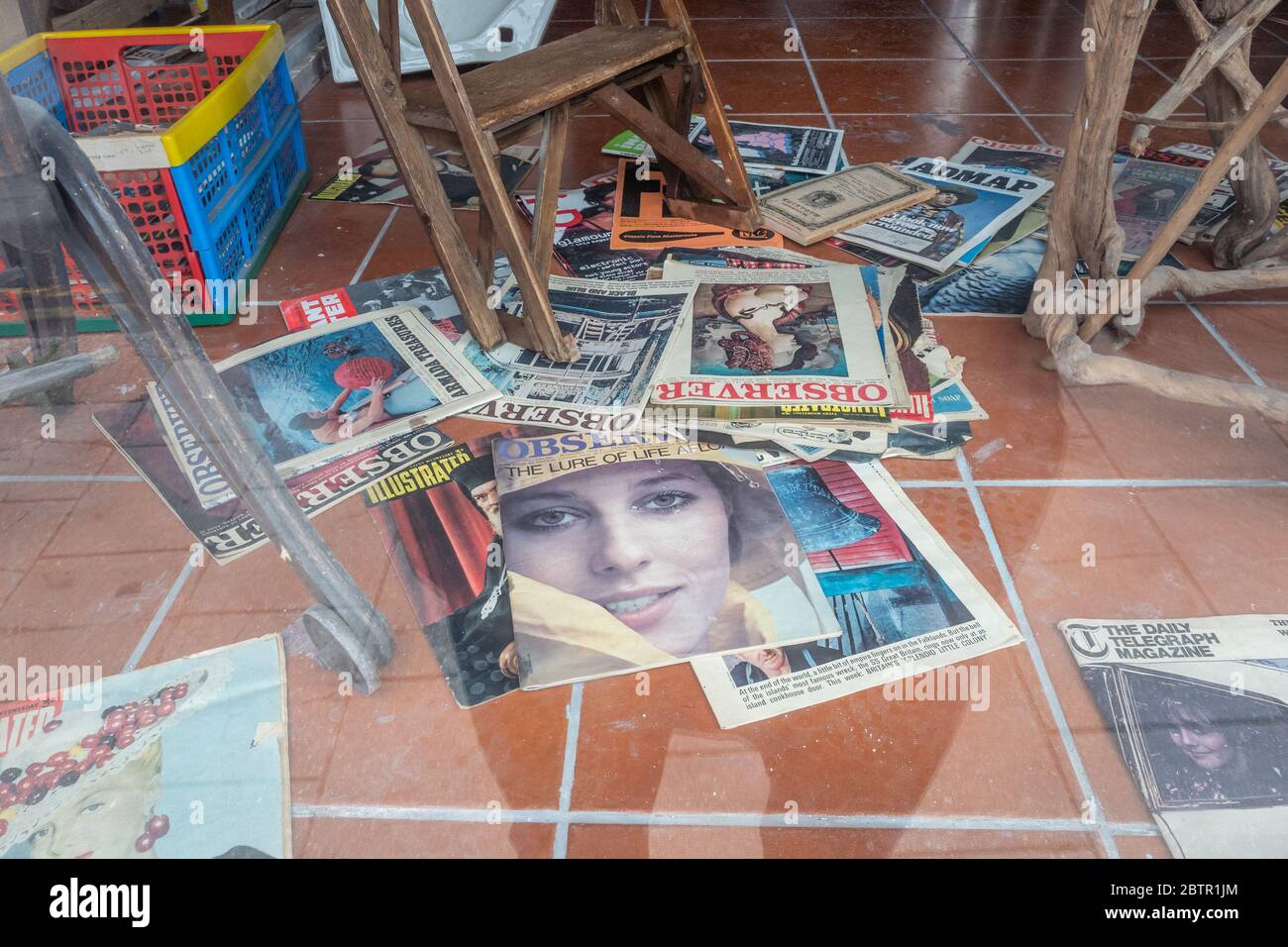 Brighton UK 22nd May 2020: Old copies of The Observer magazine used to ...