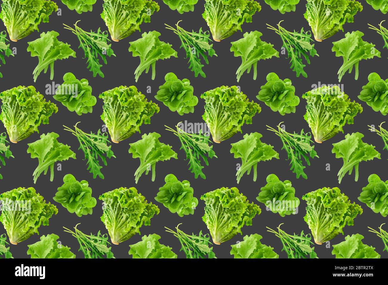 Seamless pattern of fresh salad leaves on grey background Stock Photo ...