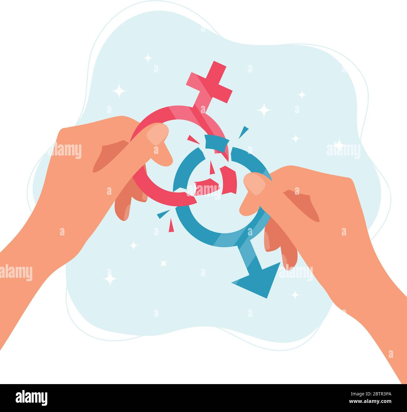 Gender norms concept. Hands holding gender symbols breaking in pieces ...