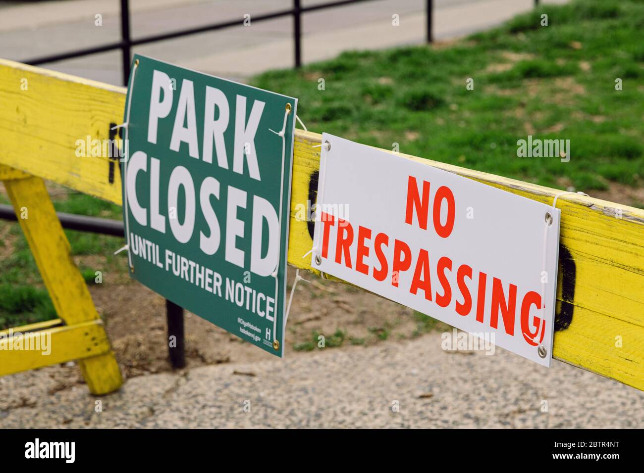 April 20 2020 - Hoboken NJ: local park is closed due to the COVID-19 ...