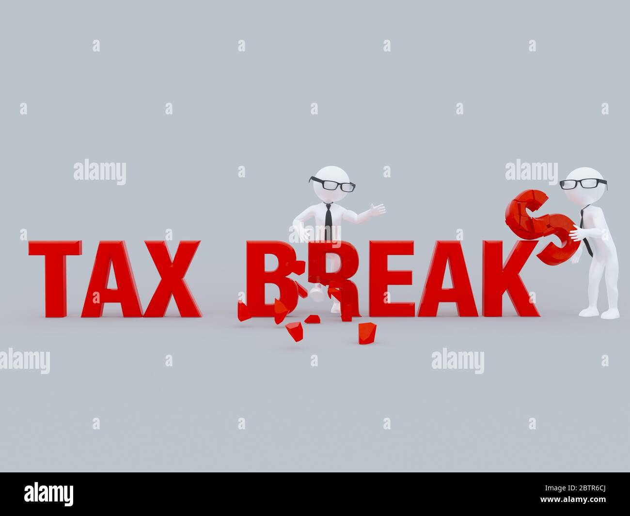 Two businessman stick figures breaking tax breaks Stock Photo - Alamy