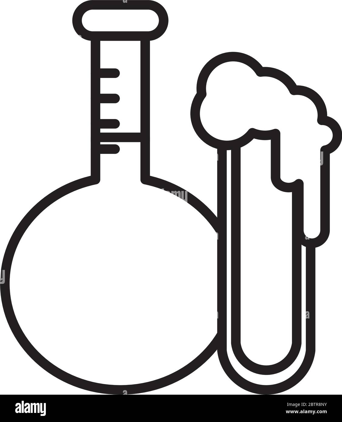 chemical flask with foam icon over white background, line style, vector ...