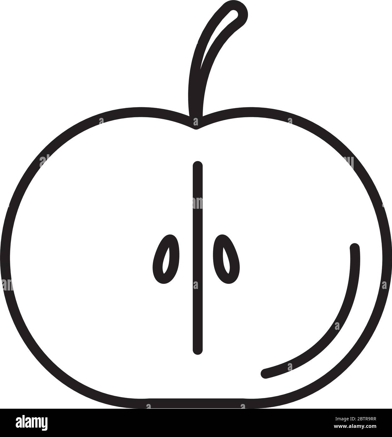 half apple icon over white background, line style, vector illustration ...