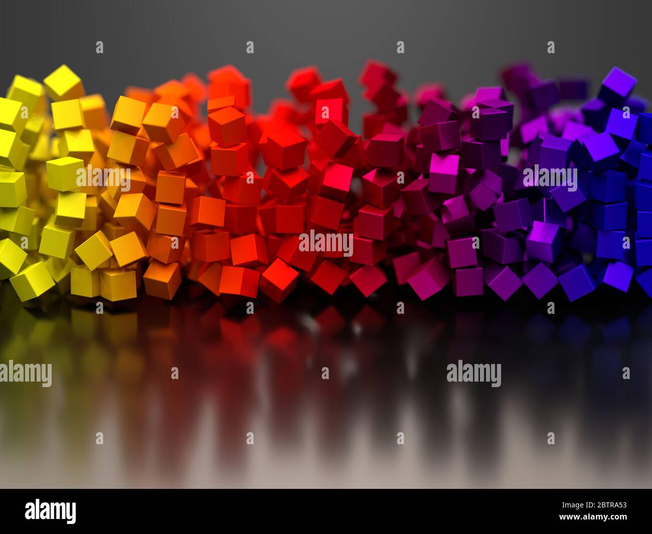 Rainbow colored cubes on black and glossy background Stock Photo - Alamy