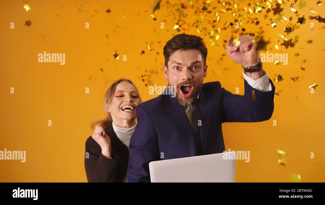Woman win confetti hi-res stock photography and images - Alamy
