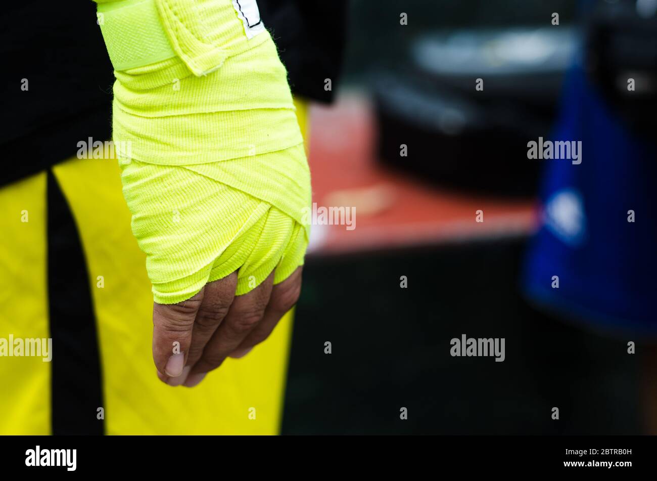 Boxer bandages around their arms ready to fight Stock Photo - Alamy