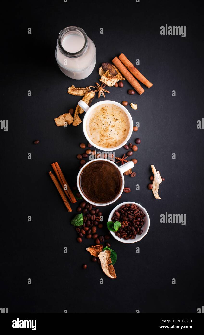 Mushroom Chaga Coffee Superfood Trend-dry and fresh mushrooms and ...