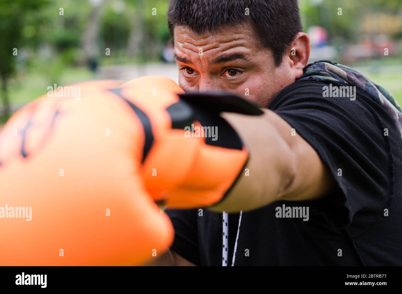 Professional boxer looking at the camera and throwing a punch Stock ...
