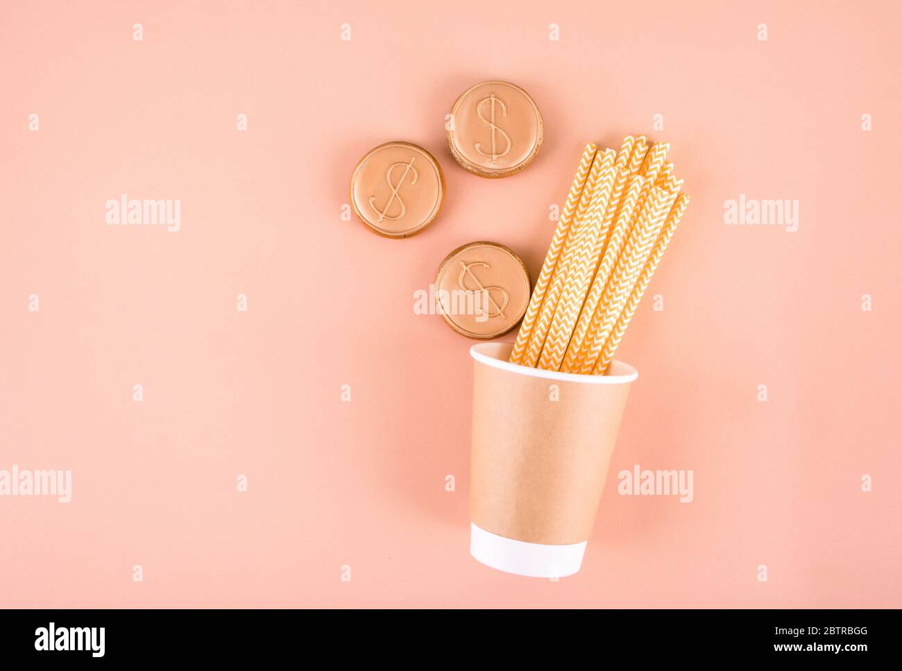 Paper glass with drinking tubes. Eco utensils on a light background ...