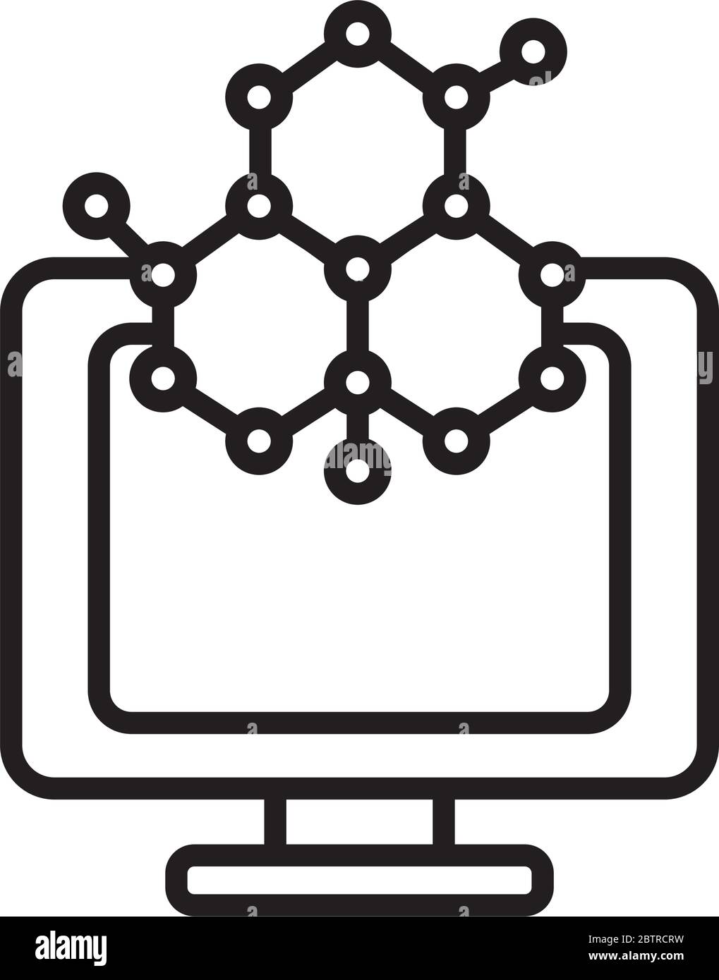 monitor with chemical bonds icon over white background, line style ...