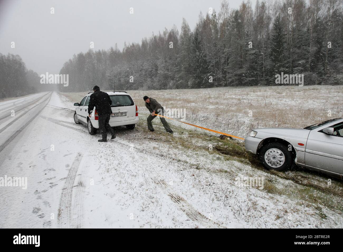 MINSK, BELARUS - March 3, 2005, Car accident road malfunction Stock ...