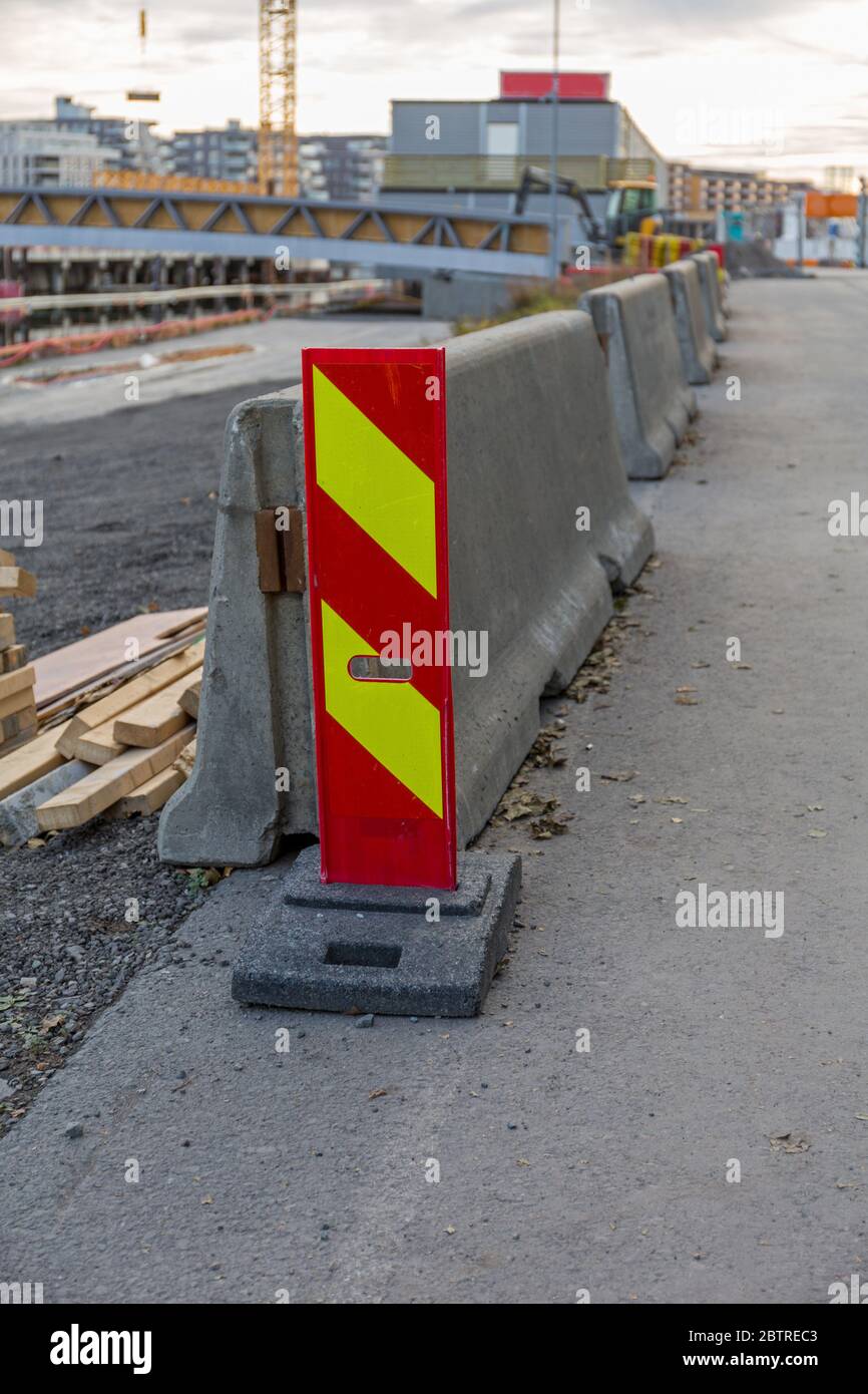 Vertical Panel Barricade Caution Sign at Construction Site Stock Photo ...