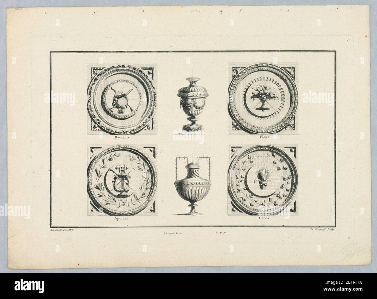 Vessels and Roundels with Attributes of Bacchus Flora Apollo and Ceres ...