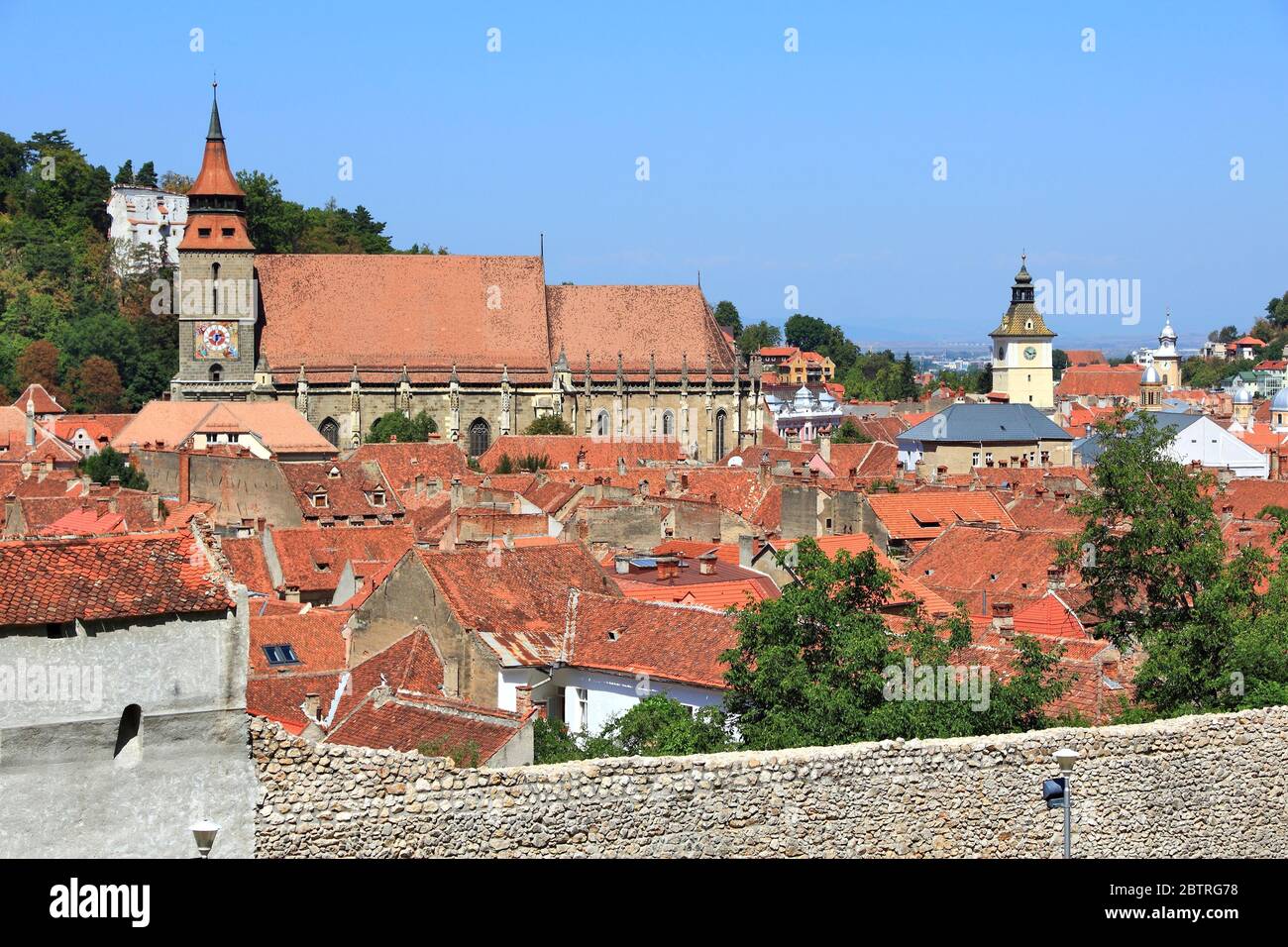 Romania - Brasov skyline. Old Town in Transylvania. Townscape with the ...