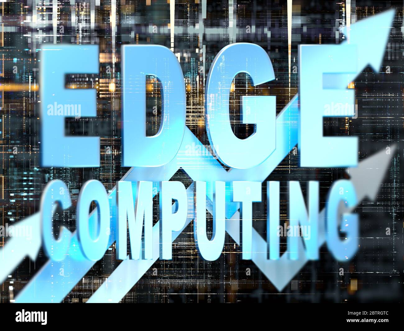 EDGE COMPUTING business graph with arrows tending upwards, electronic ...