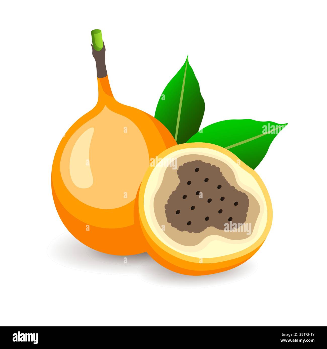 Ripe granadillas with leaves isolated on white. Delicious fruits ...
