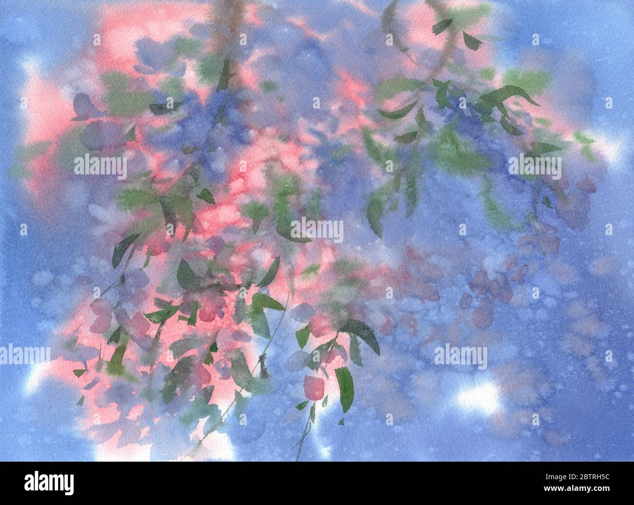 Flowering tree branches in spring watercolor background Stock Photo - Alamy