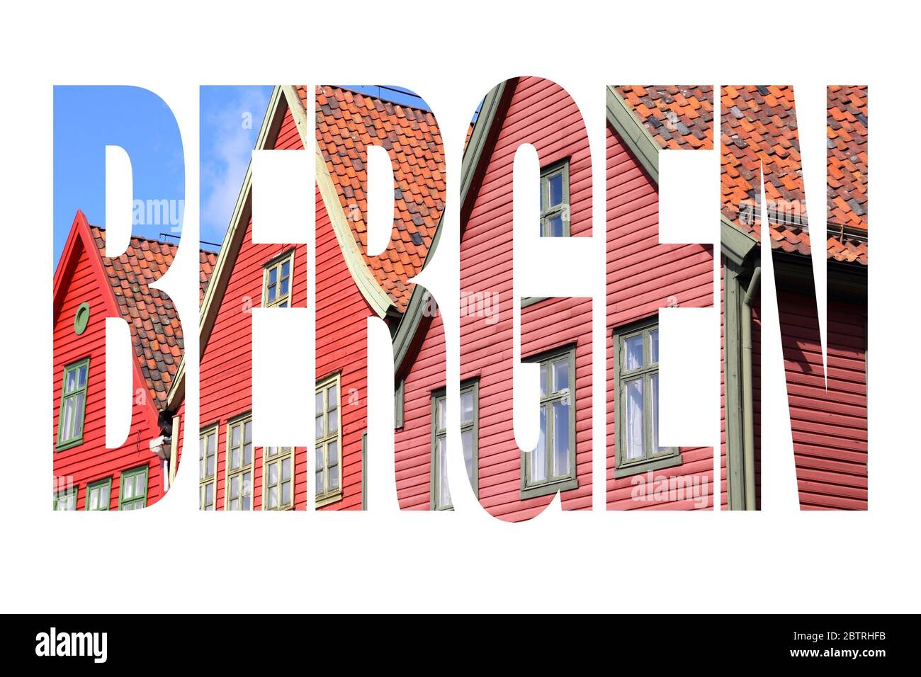 Bergen, Norway - city name sign with photo in background. Isolated on ...