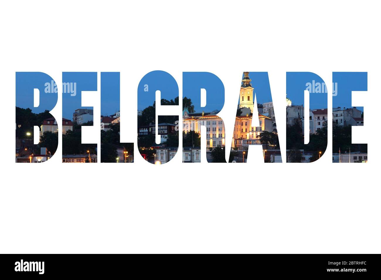 Belgrade, Serbia - city name sign with photo in background. Isolated on ...