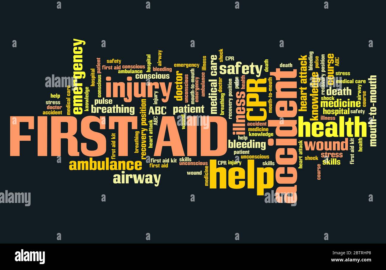 First aid - emergency health concepts word cloud illustration. Word ...