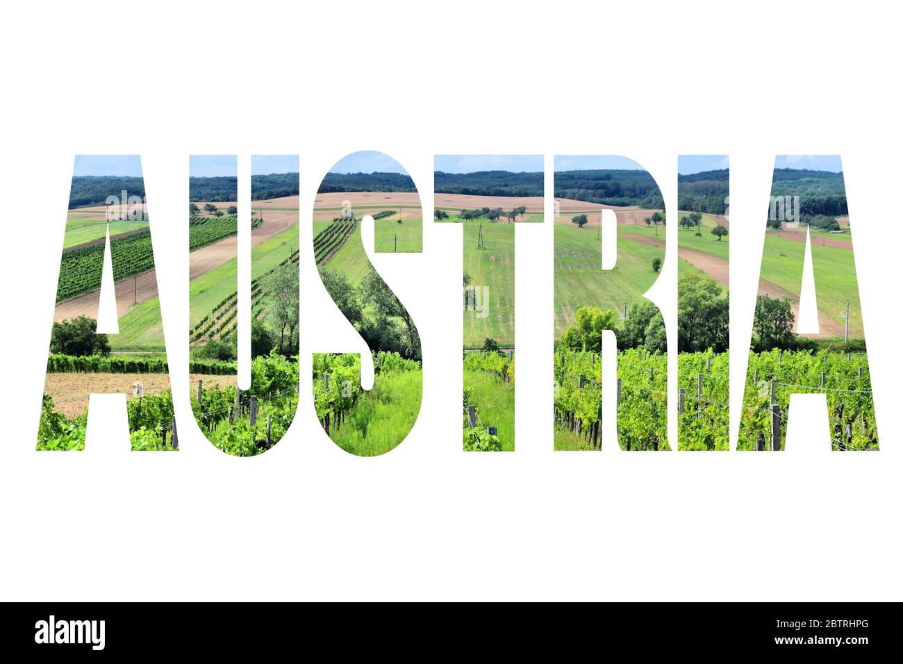 Austria sign - country name with background travel photo. Text isolated ...