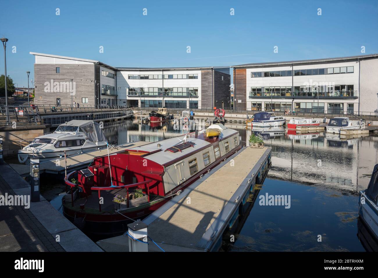 Boats berthed at Southbank Marina Kirkintilloch, Glasgow Scotland Stock ...