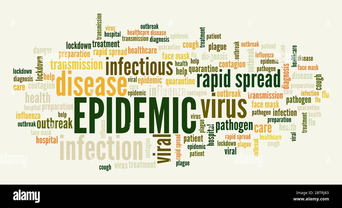 Epidemic word collage. Epidemic conceptual word cloud. Infectious ...