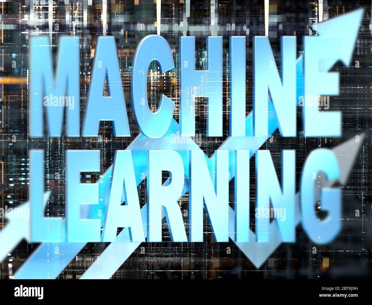 MACHINE LEARNING business graph with arrows tending upwards, electronic ...
