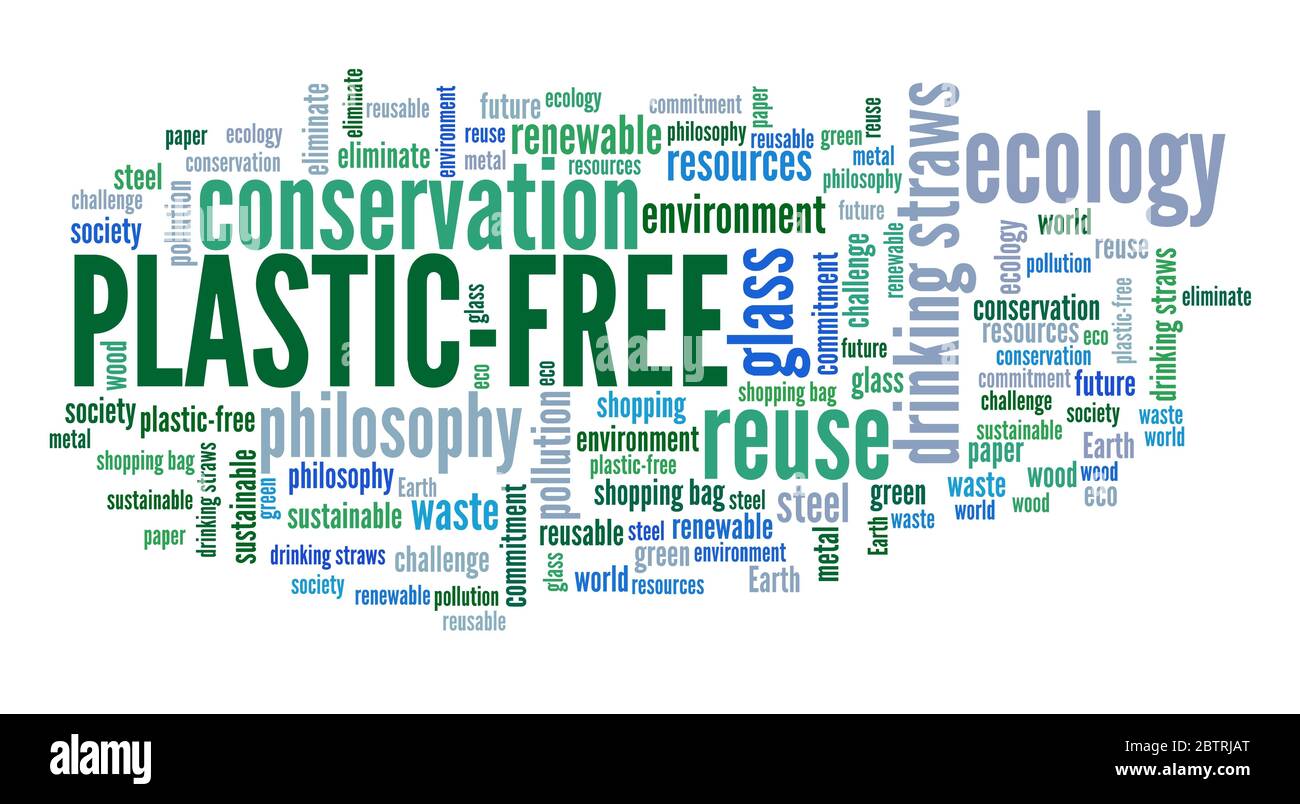 Plastic-free philosophy. Plastic free word cloud sign Stock Photo - Alamy