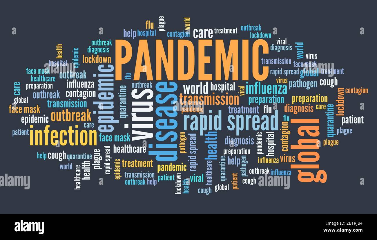 Pandemic word collage. Pandemic conceptual word cloud. Global epidemic ...