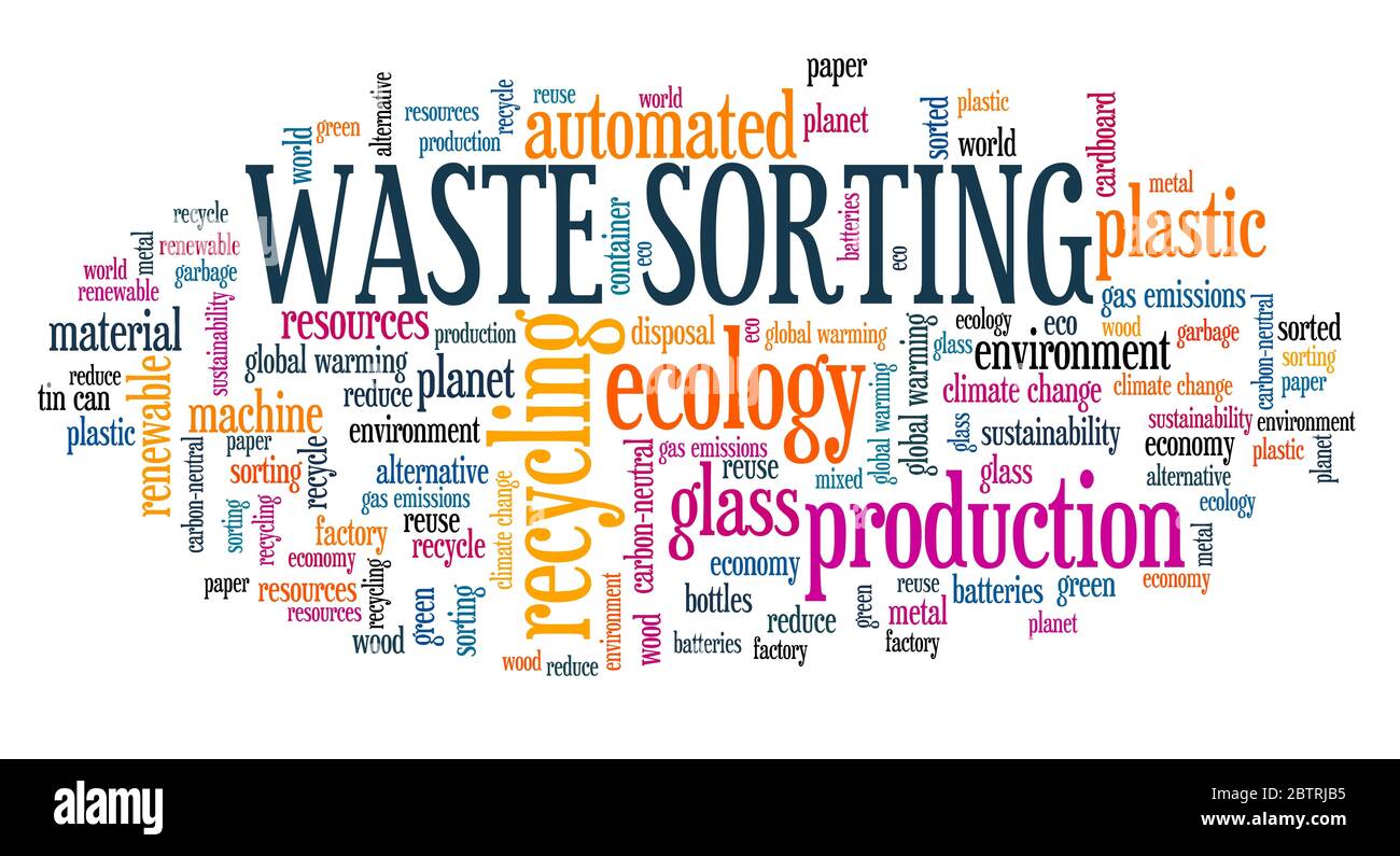 Waste sorting concept word cloud collage. Trash sorting sign Stock ...